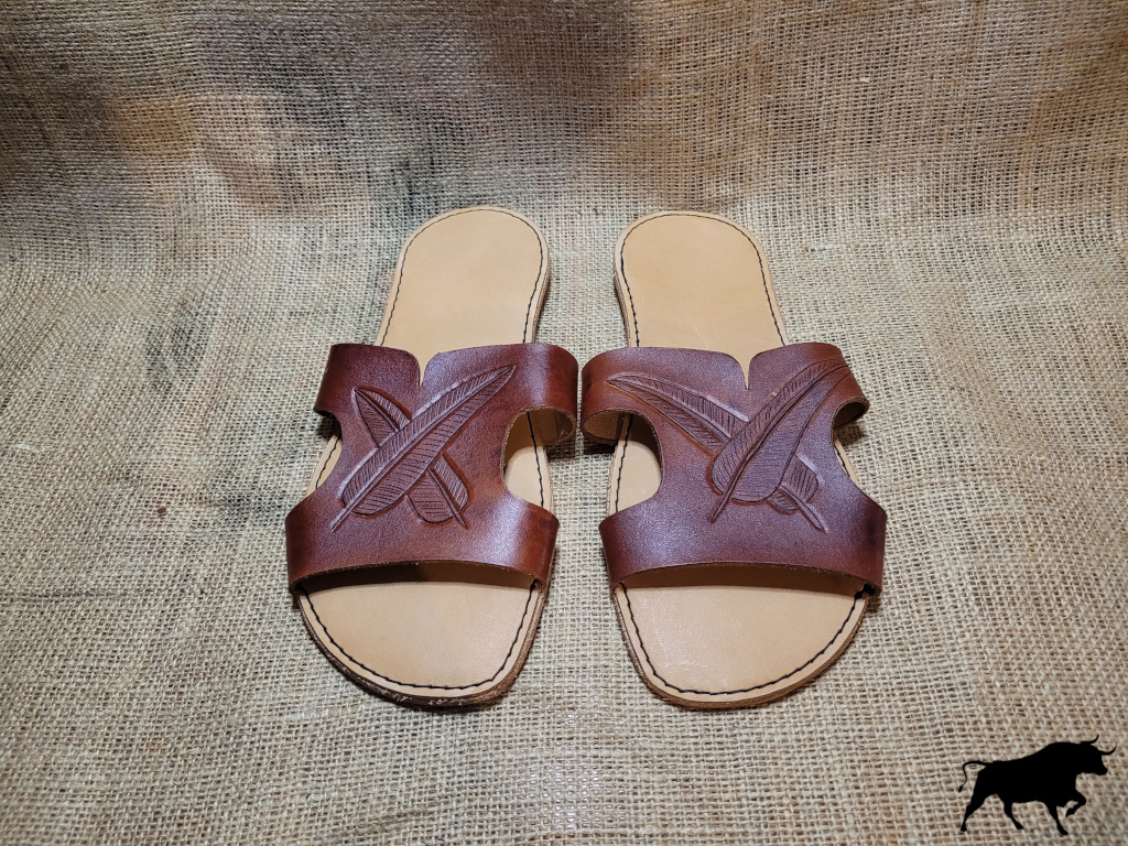Hand made leather sandals with feathers tooled on the tops - Crafted ...