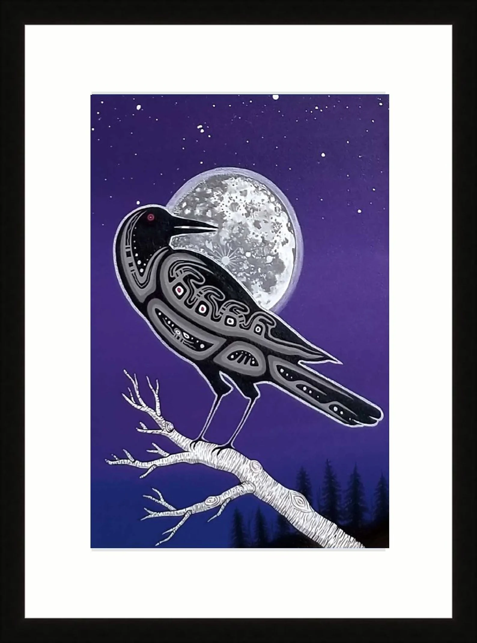 Framed Crow Moon by Indigenous Artist Jeffery Red George - Crafted ...