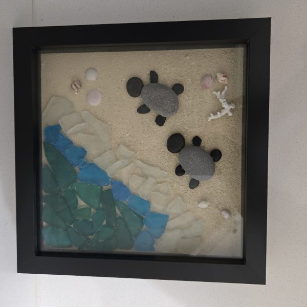 Pebble Art- 8" x 8"-Turtles on The Beach - Crafted Canadian Inc.